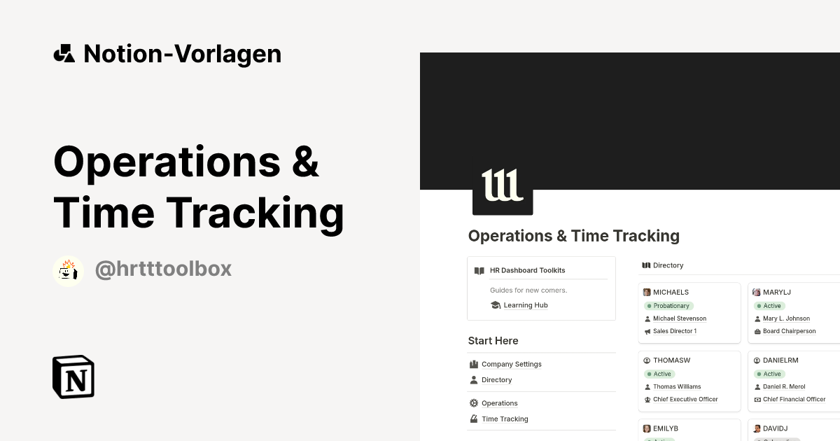 Operations & Time Tracking Vorlage | Notion-Marketplace