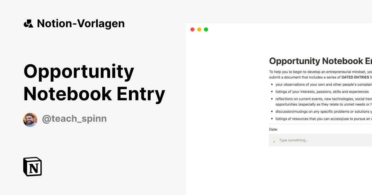 Opportunity Notebook Entry Vorlage von Teach_Spinn | Notion-Marketplace