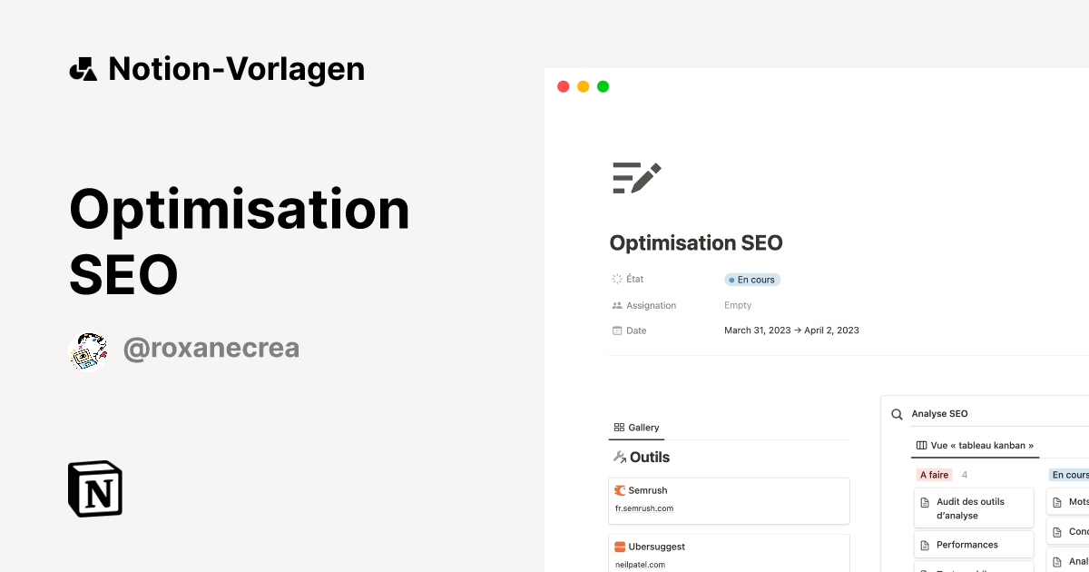 Optimisation SEO Vorlage | Notion-Marketplace