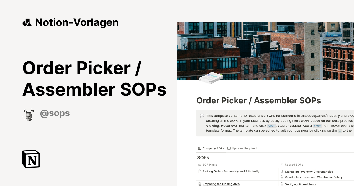 Order Picker / Assembler SOPs Vorlage von SOPs | Notion-Marketplace