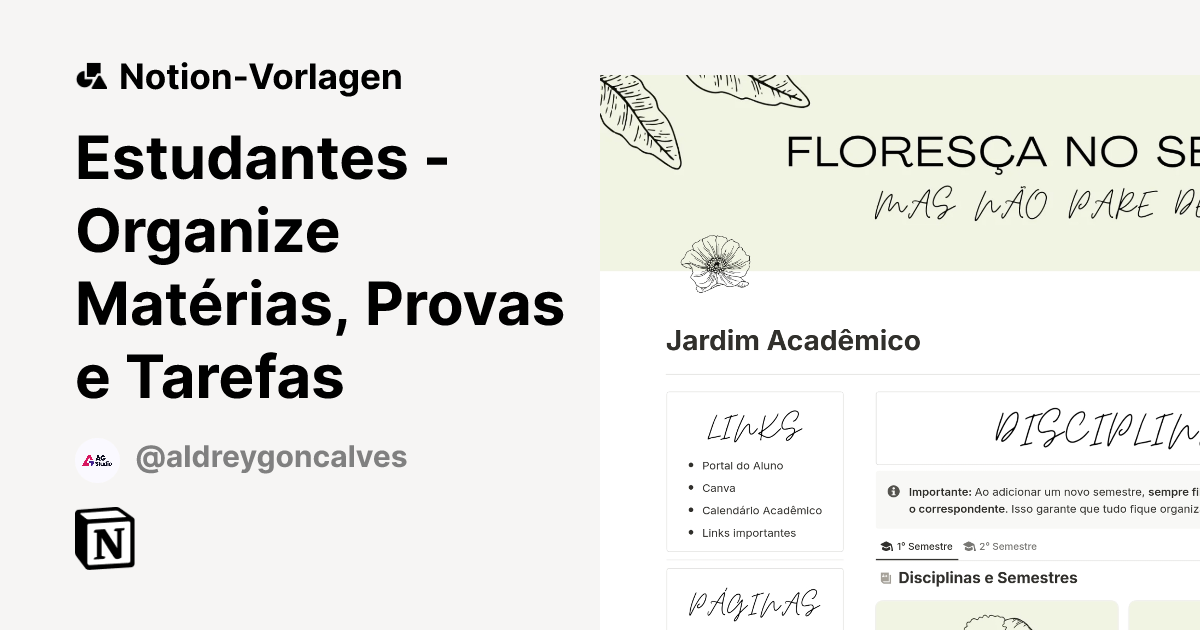 Estudantes - Organize Matérias, Provas e Tarefas Vorlage von Aldrey ...