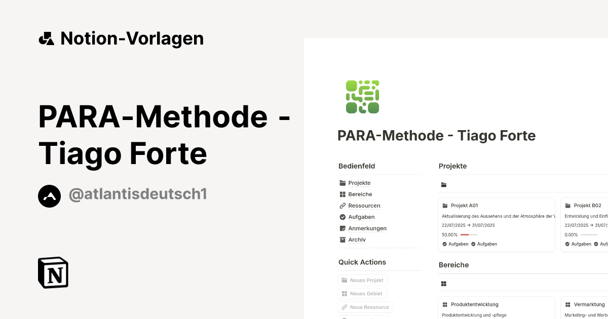 PARA-Methode - Tiago Forte Vorlage von Atlantis Deutsch | Notion ...