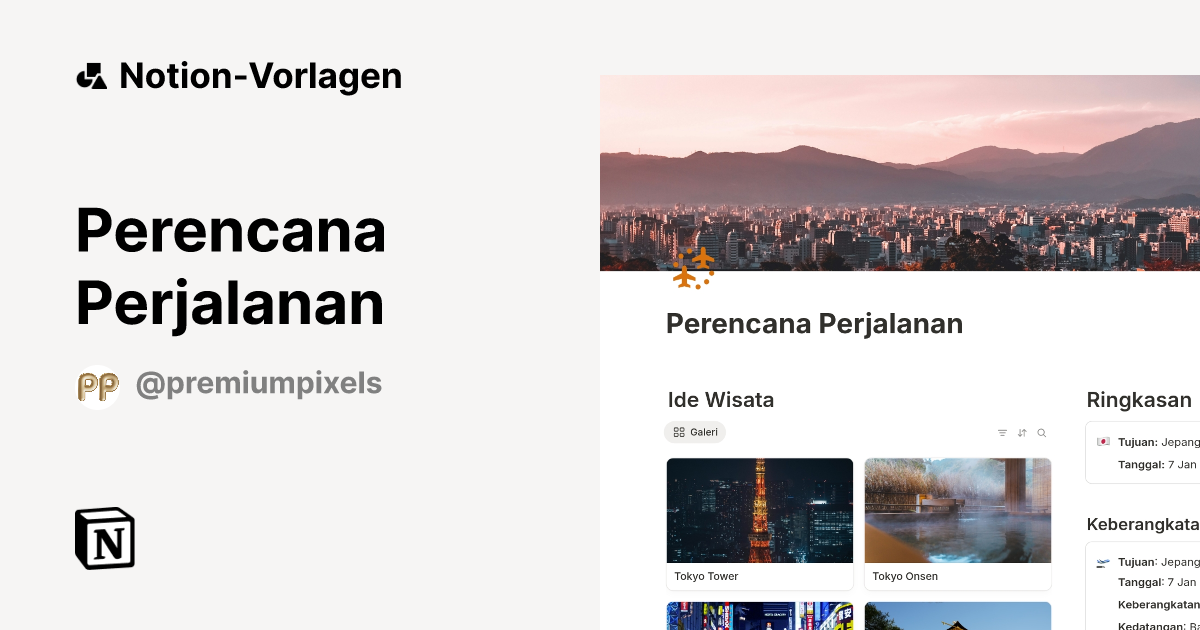 Perencana Perjalanan Vorlage von Premium Pixels | Notion-Marketplace