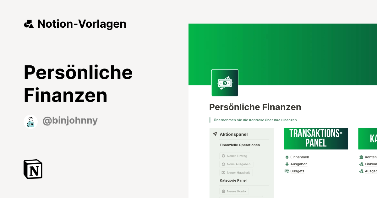 Persönliche Finanzen Vorlage von Johnny | Notion-Marketplace