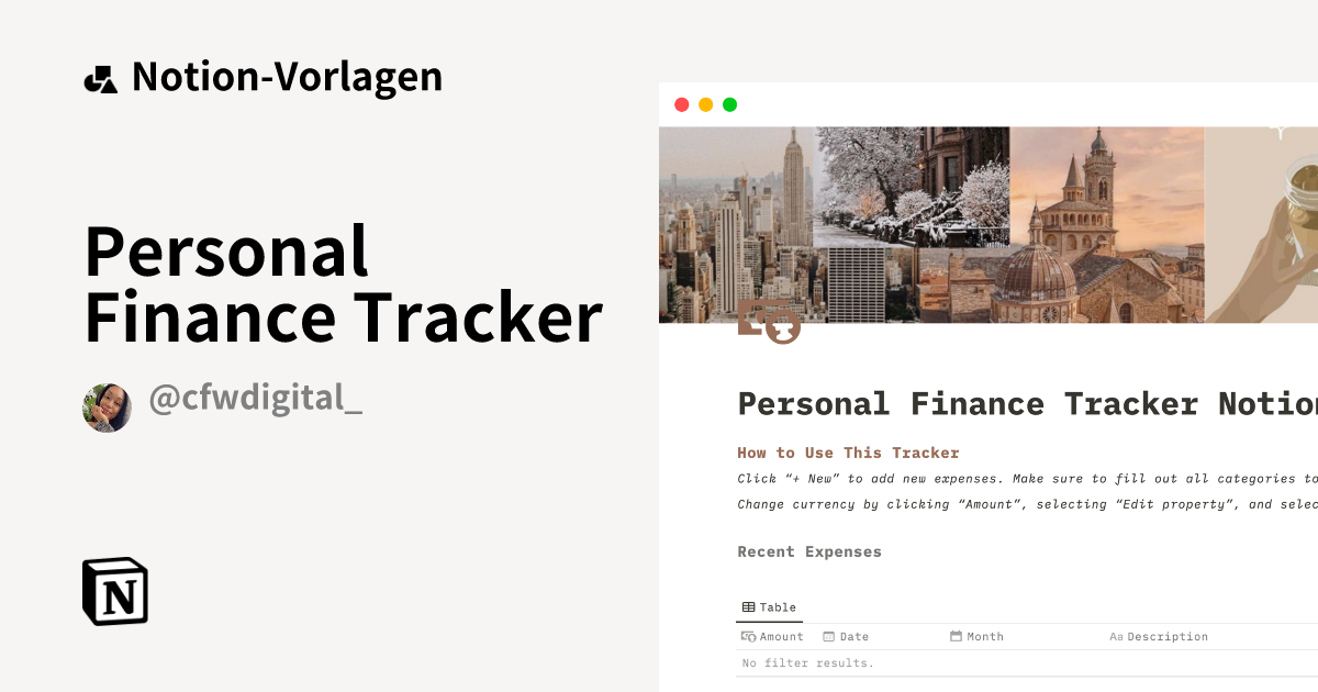 Personal Finance Tracker Vorlage von Cynthia W | Notion-Marketplace