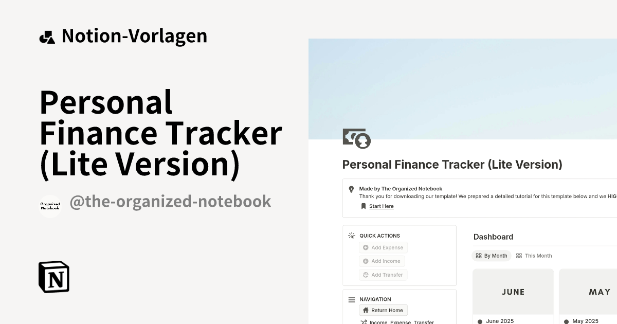 Personal Finance Tracker (Lite Version) Vorlage | Notion-Marketplace