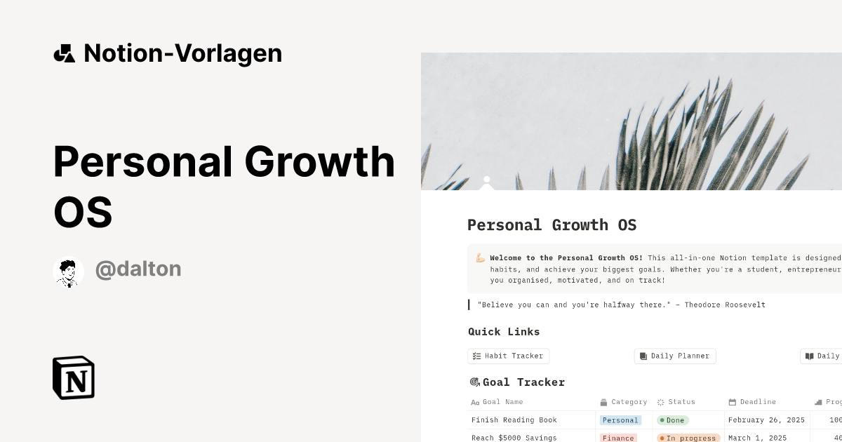 Personal Growth OS Vorlage | Notion-Marketplace