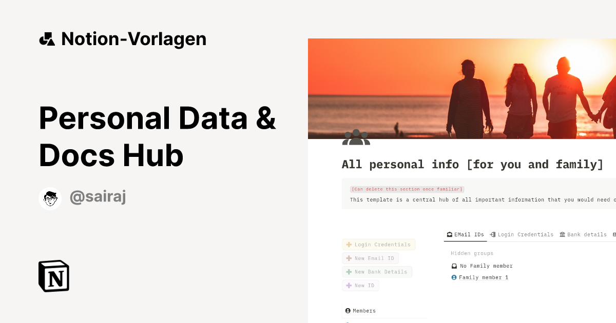 Personal Data & Docs Hub Vorlage | Notion-Marketplace
