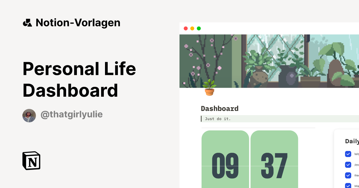 Personal Life Dashboard Vorlage | Notion-Marketplace