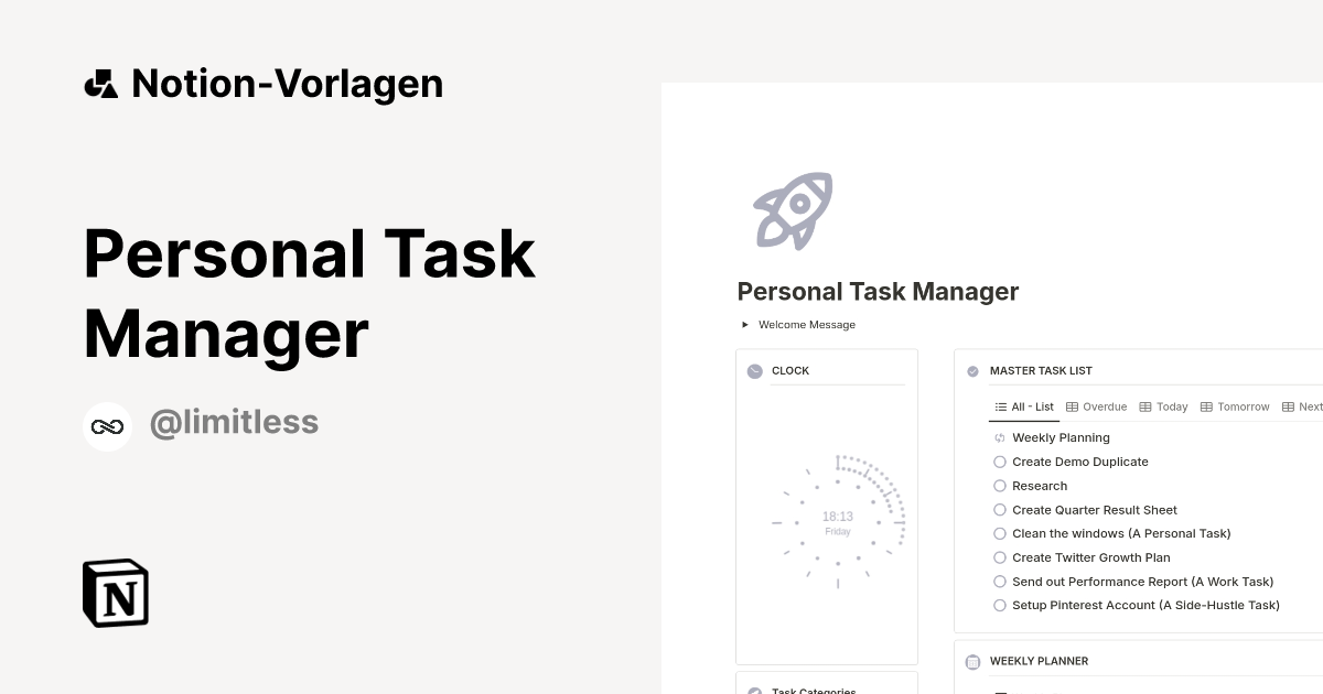 Personal Task Manager Vorlage | Notion-Marketplace