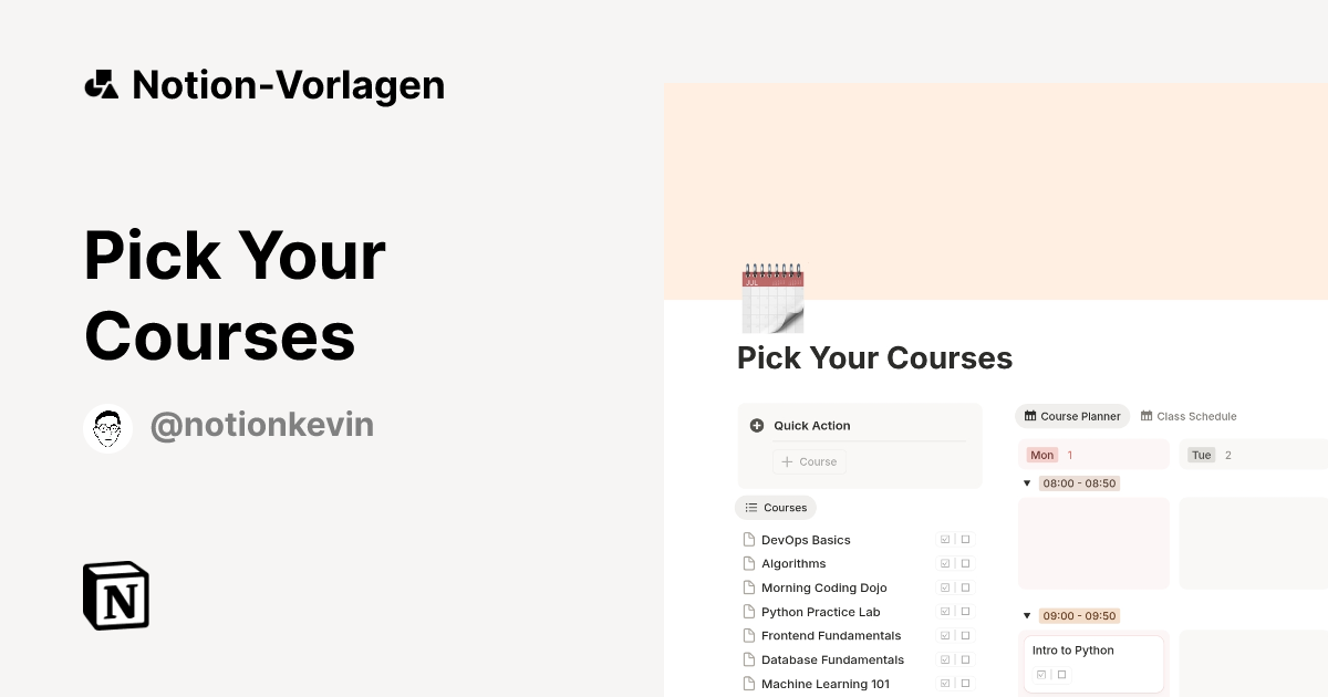 Pick Your Courses Vorlage | Notion-Marketplace