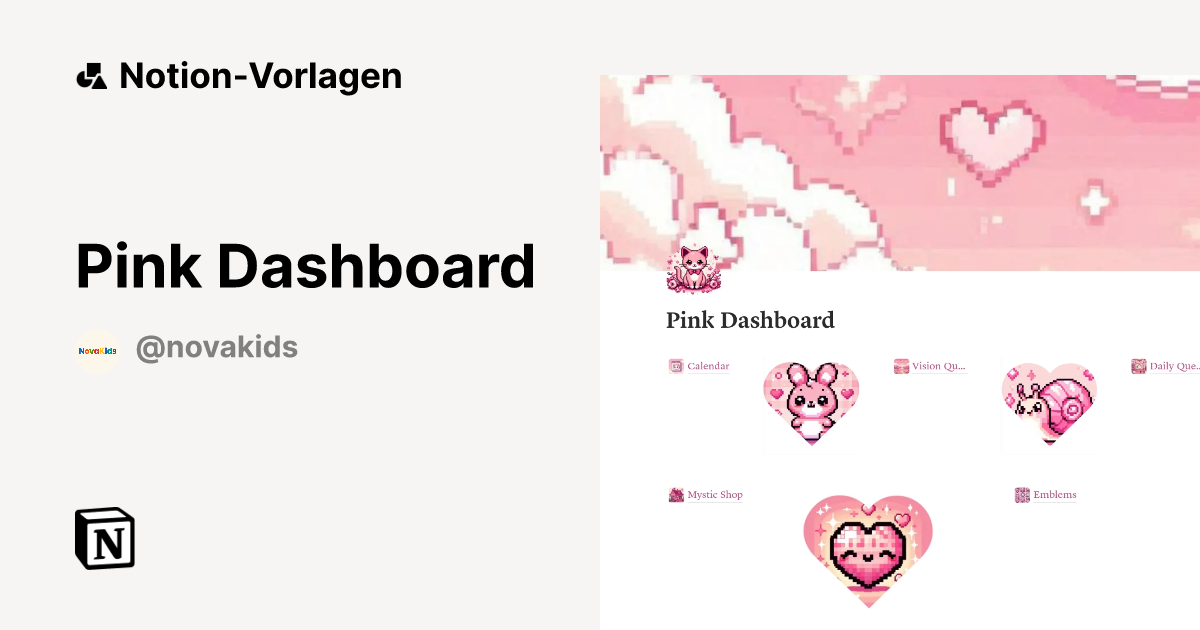 Pink Dashboard Vorlage von Nova | Notion-Marketplace