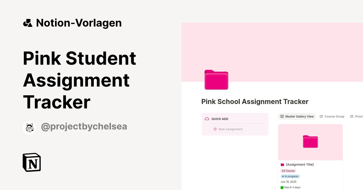 Pink Student Assignment Tracker Vorlage | Notion-Marketplace