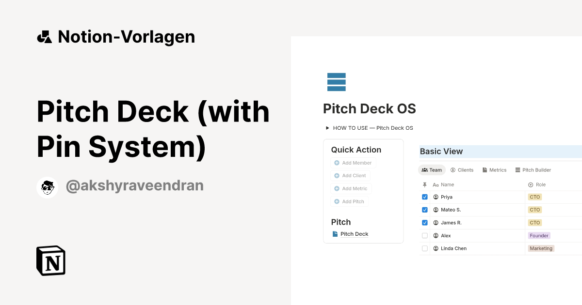 Pitch Deck (with Pin System) Vorlage von Akshay Raveendran | Notion ...
