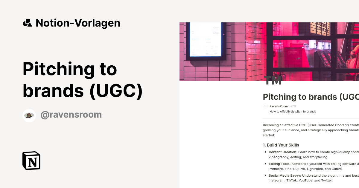 Pitching to brands (UGC) Vorlage von brandsbyRaven LLC | Notion-Marketplace