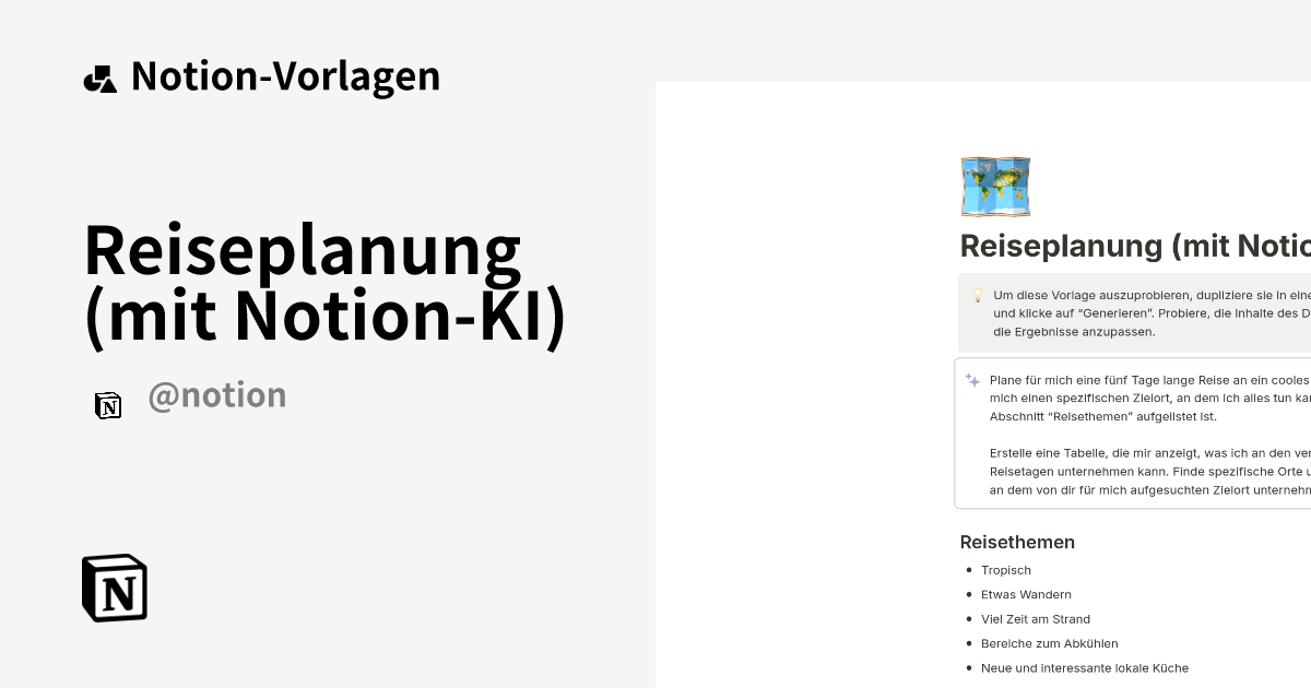Reiseplanung (mit Notion-KI) Vorlage von Notion | Notion-Marketplace