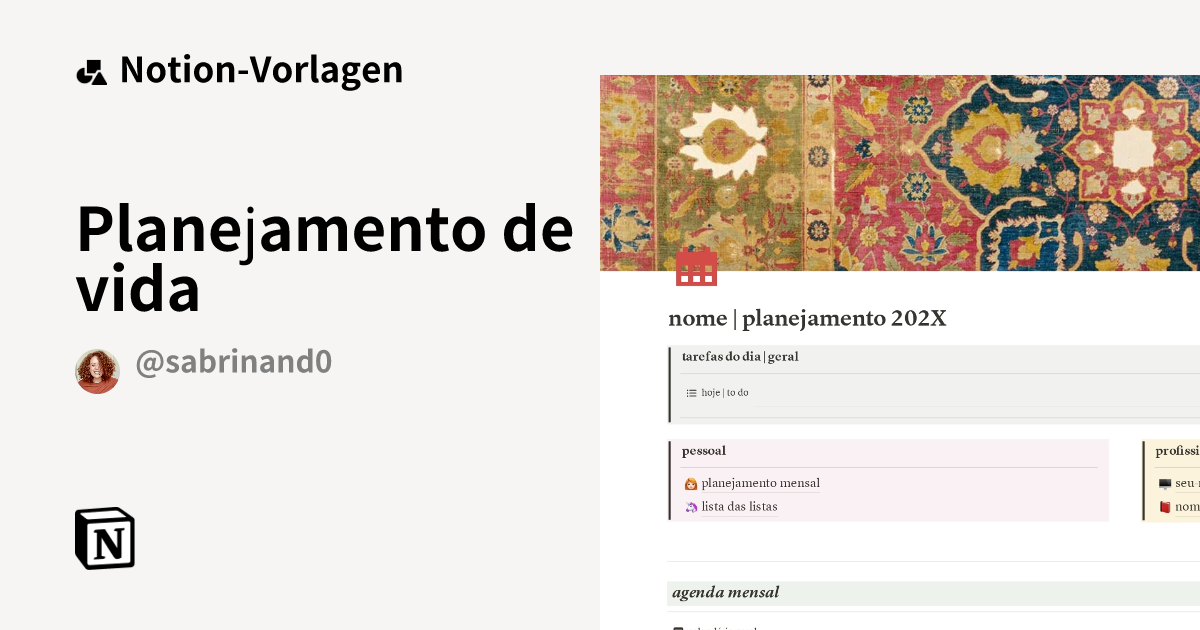 Planejamento de vida Vorlage von Sabrina Lima | Notion-Marketplace
