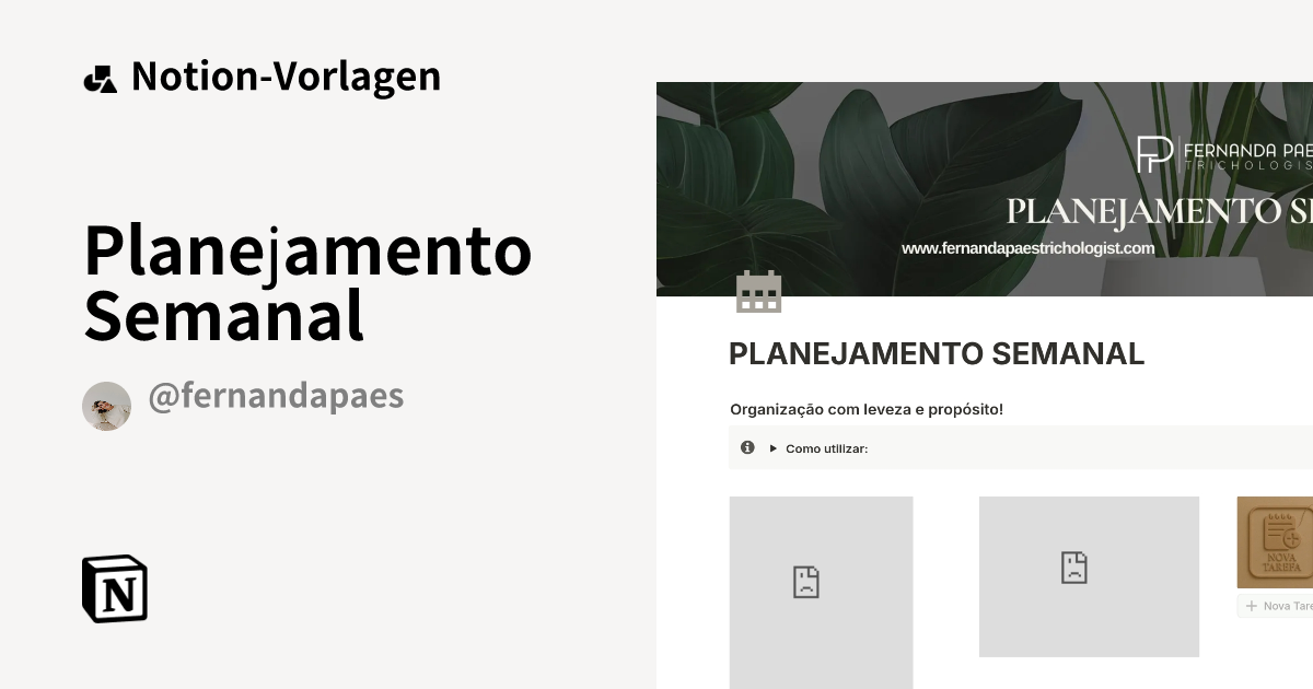 Planejamento Semanal Vorlage von Fernanda Paes | Notion-Marketplace