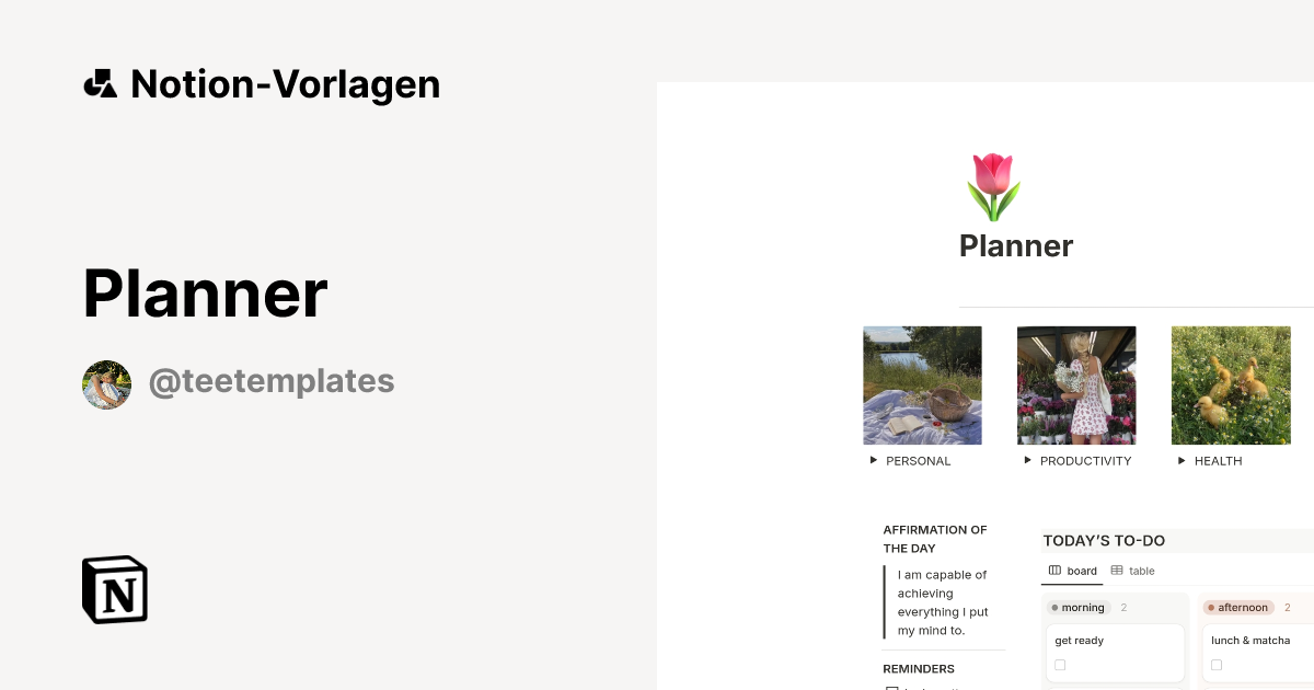 Planner Vorlage von Tee | Notion-Marketplace