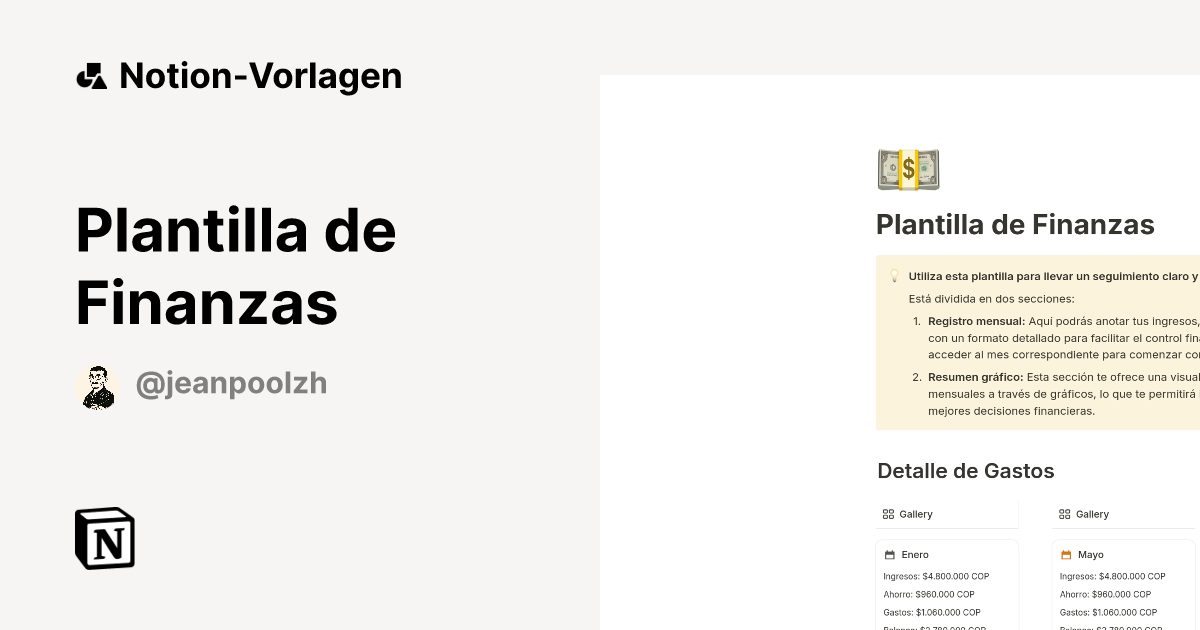 Plantilla de Finanzas Vorlage | Notion-Marketplace