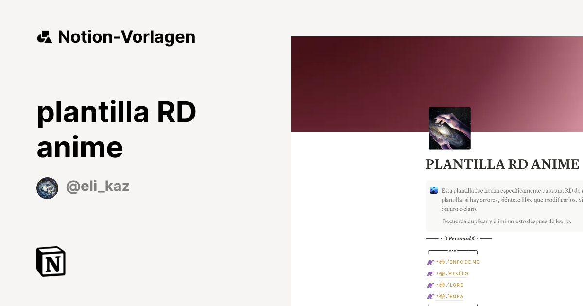 plantilla RD anime Vorlage | Notion-Marketplace