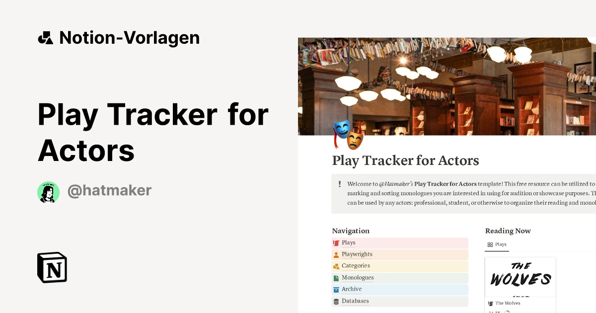 Play Tracker for Actors Vorlage von Hatmaker Templates | Notion-Marketplace