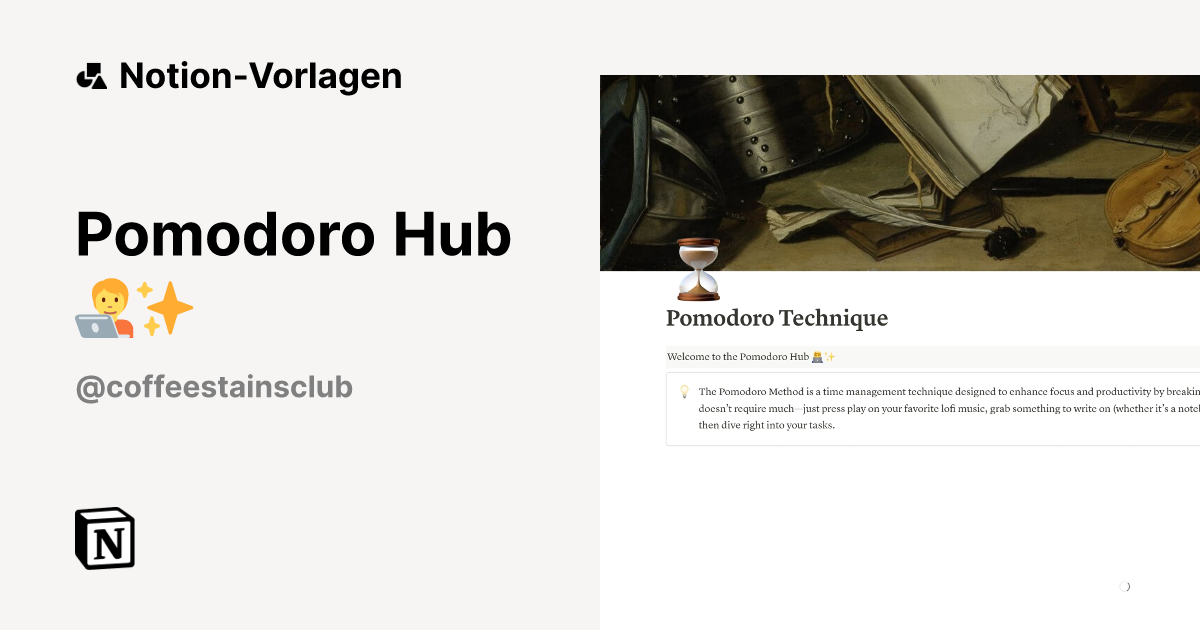 Pomodoro Hub 🧑‍💻 Vorlage | Notion-Marketplace