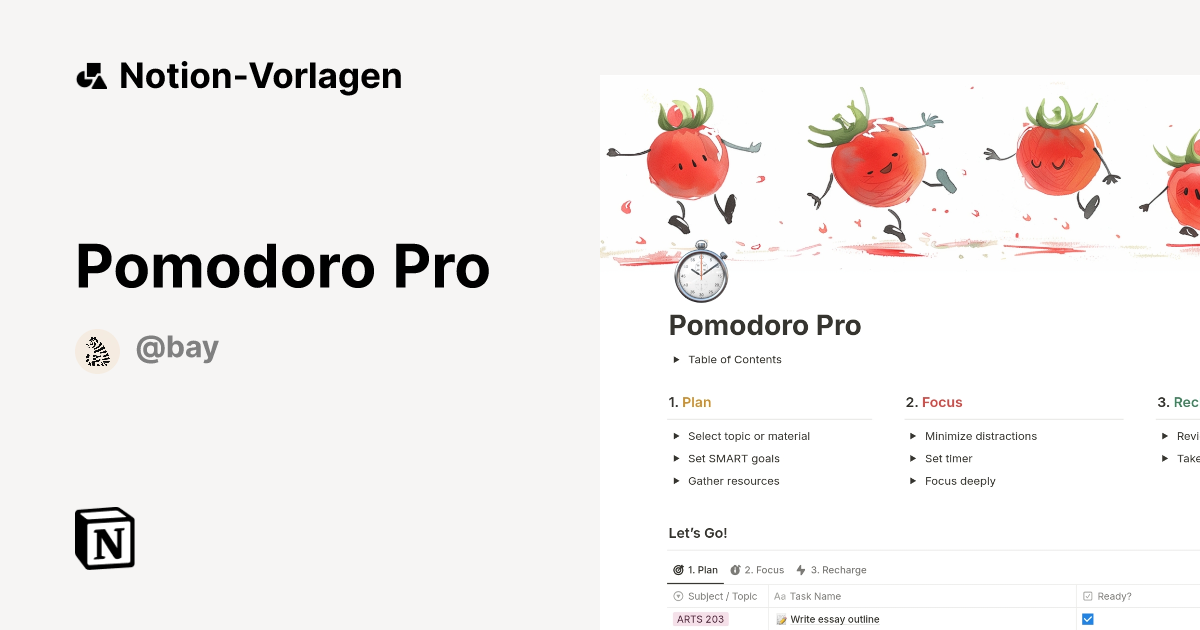 Pomodoro Pro Vorlage | Notion-Marketplace