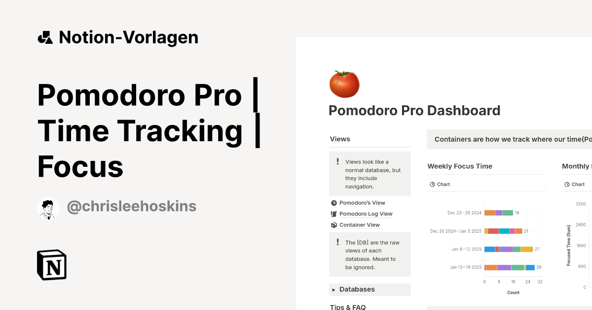 Pomodoro Pro | Time Tracking | Focus Vorlage | Notion-Marketplace