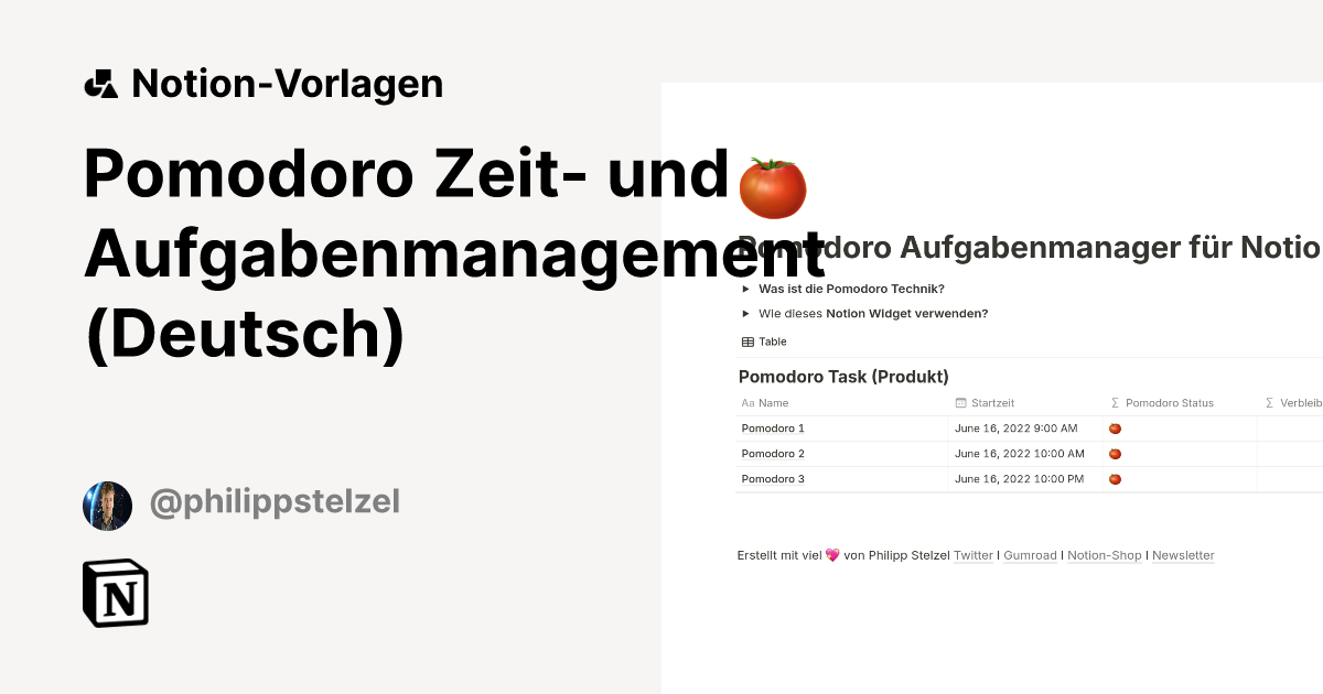 Pomodoro Zeit- und Aufgabenmanagement (Deutsch) Vorlage | Notion ...