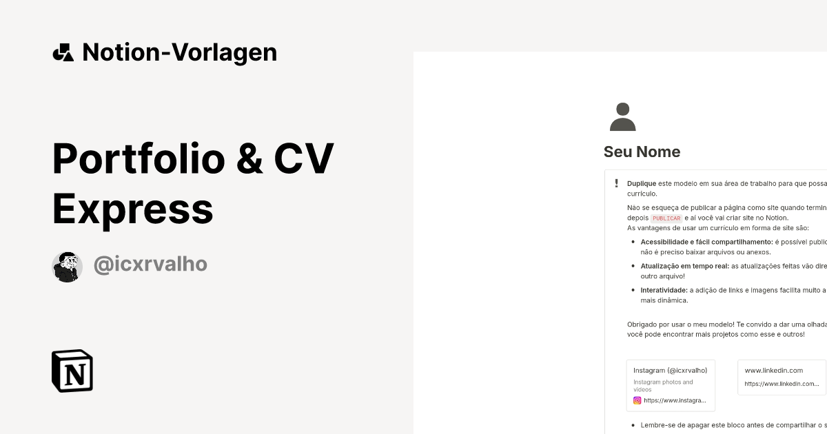 Portfolio & CV Express Vorlage | Notion-Marketplace