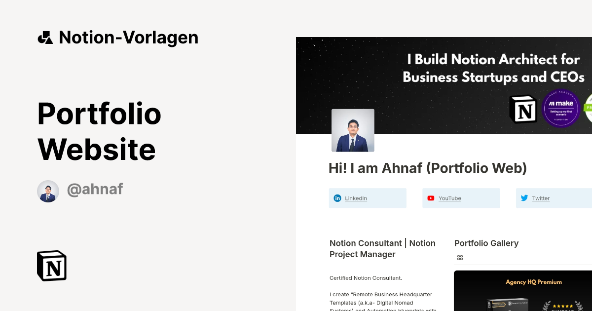 Portfolio Website Vorlage von Ahnaf | Notion-Marketplace