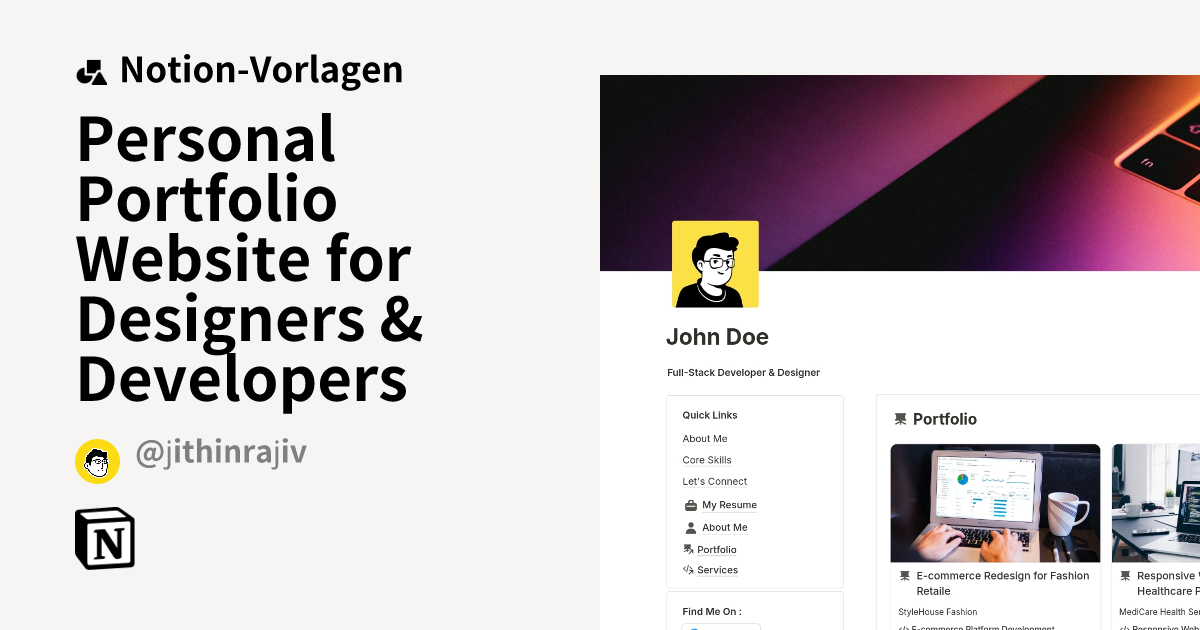 Personal Portfolio Website for Designers & Developers Vorlage | Notion-Marketplace
