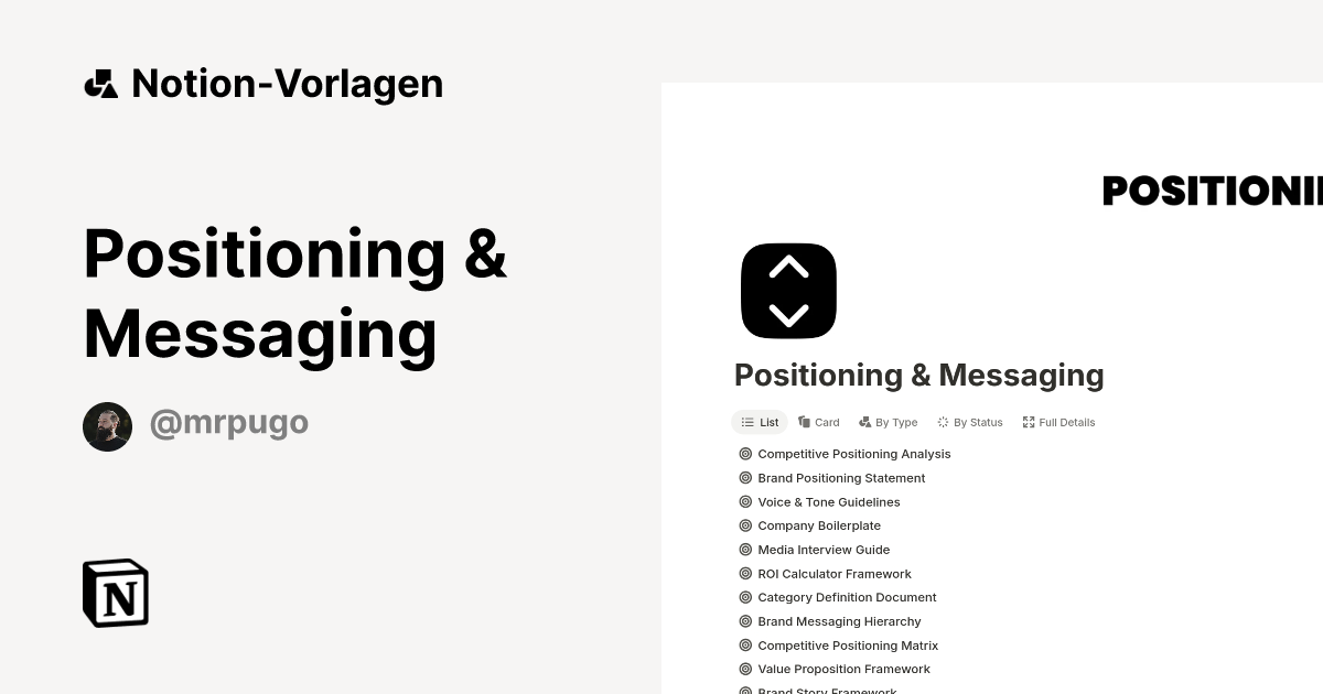 Positioning & Messaging Vorlage von mrpugo | Notion-Marketplace