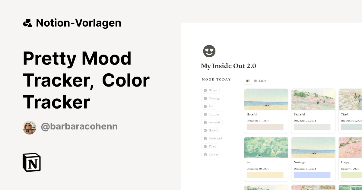 Pretty Mood Tracker, Color Tracker Vorlage | Notion-Marketplace