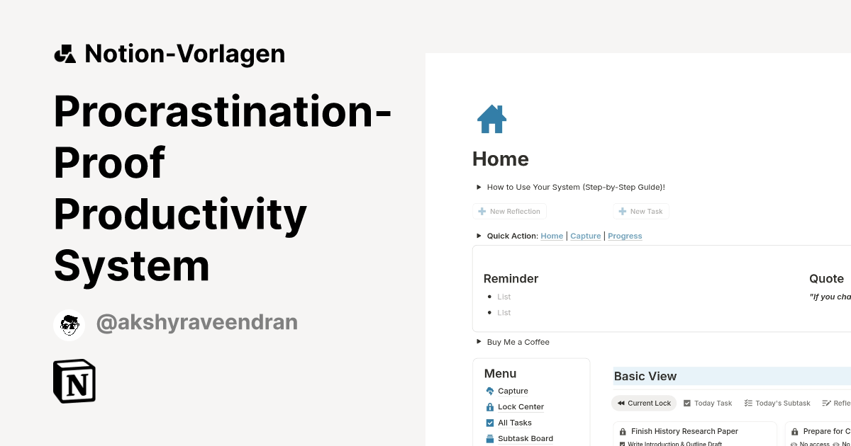Procrastination-Proof Productivity System Vorlage | Notion-Marketplace
