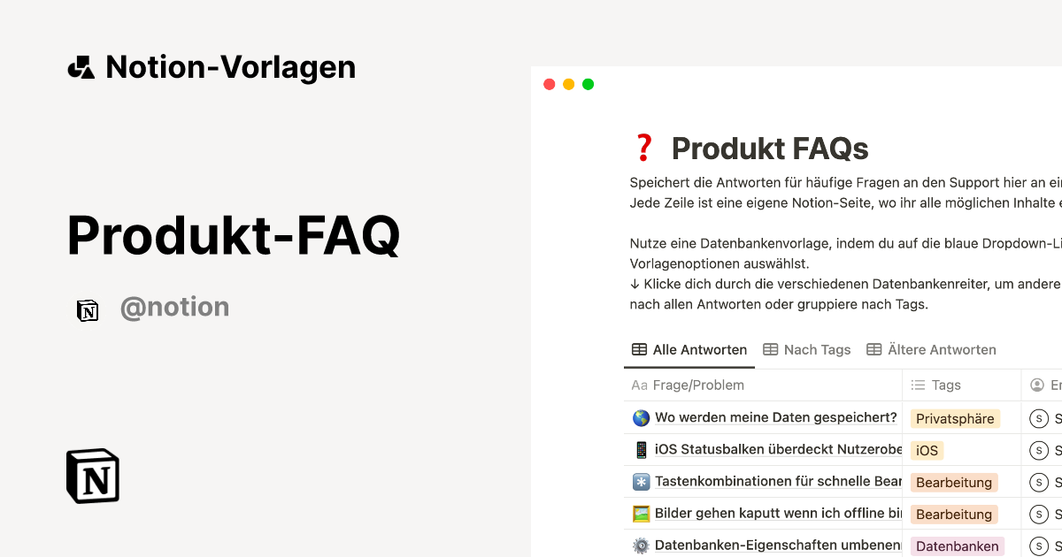 Produkt-FAQ Vorlage von Notion | Notion-Marketplace