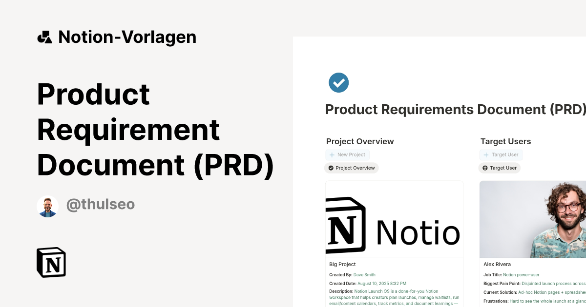 Product Requirement Document (PRD) Vorlage | Notion-Marketplace
