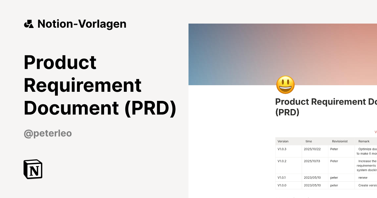Product Requirement Document (PRD) Vorlage von peterleo | Notion-Marketplace