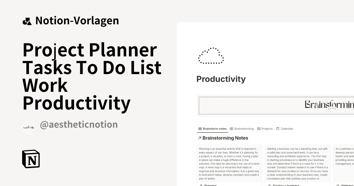 Project Planner Tasks To Do List Work Productivity Vorlage von My Aesthetic Notion | Notion ...