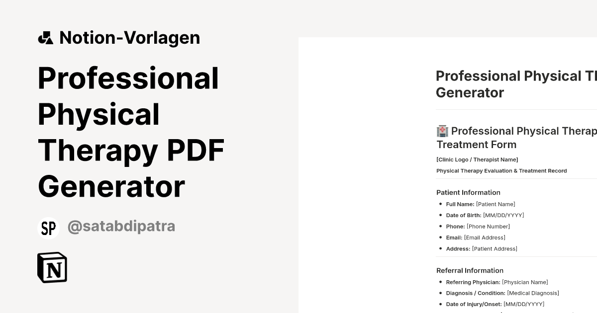 Professional Physical Therapy PDF Generator Vorlage | Notion-Marketplace