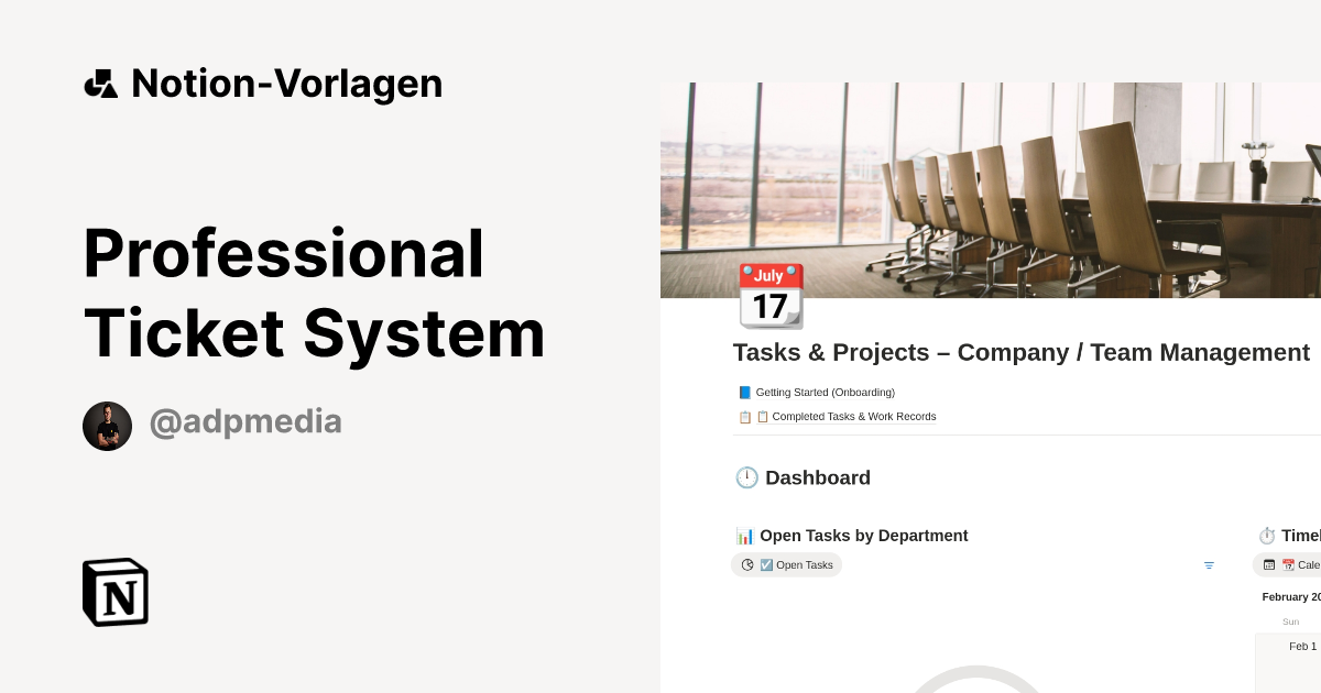 Professional Ticket System Vorlage von ADP Media | Notion-Marketplace