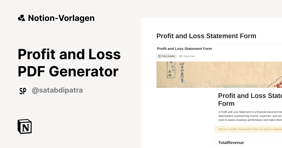 Profit and Loss PDF Generator Vorlage von Satabdi Patra | Notion ...