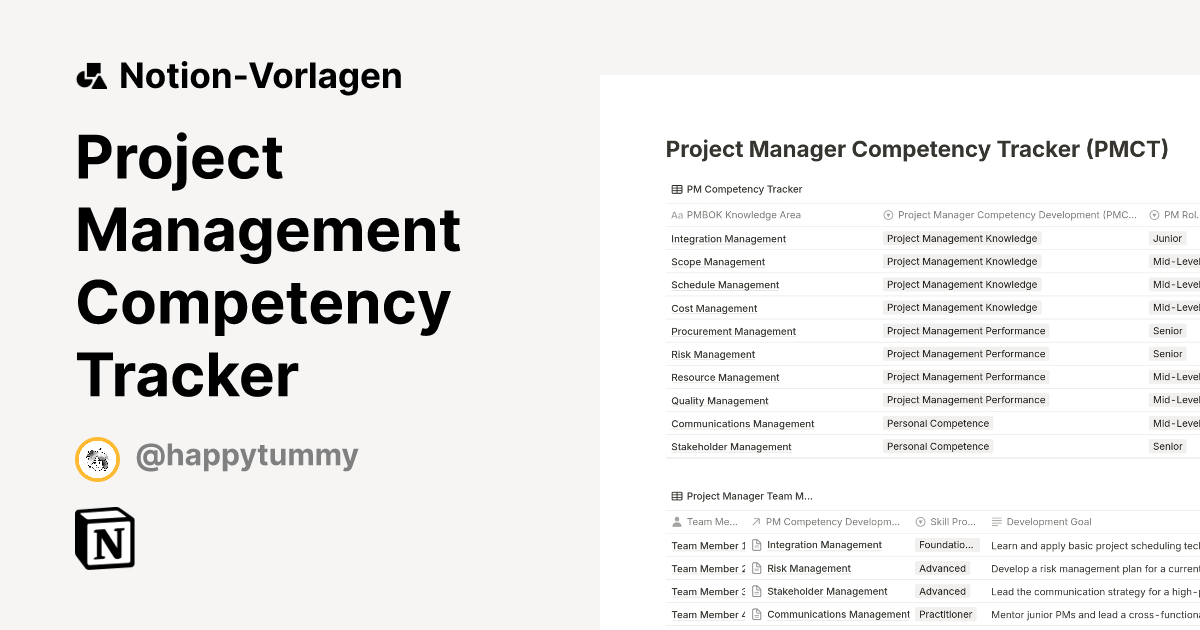 Project Management Competency Tracker Vorlage | Notion-Marketplace