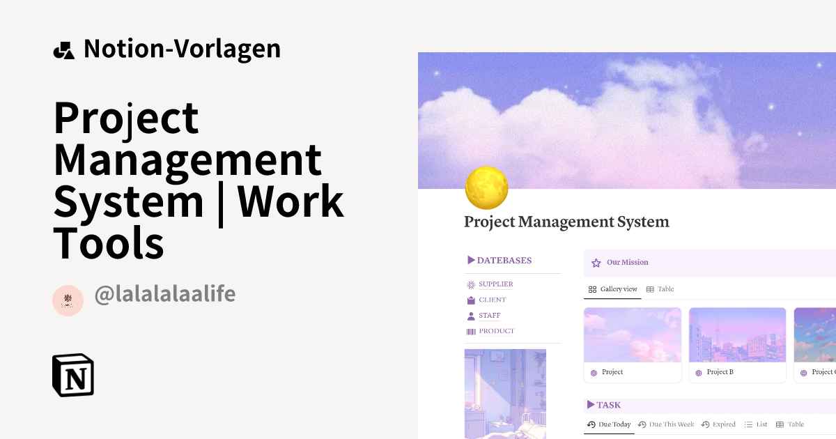 Project Management System | Work Tools Vorlage | Notion-Marketplace