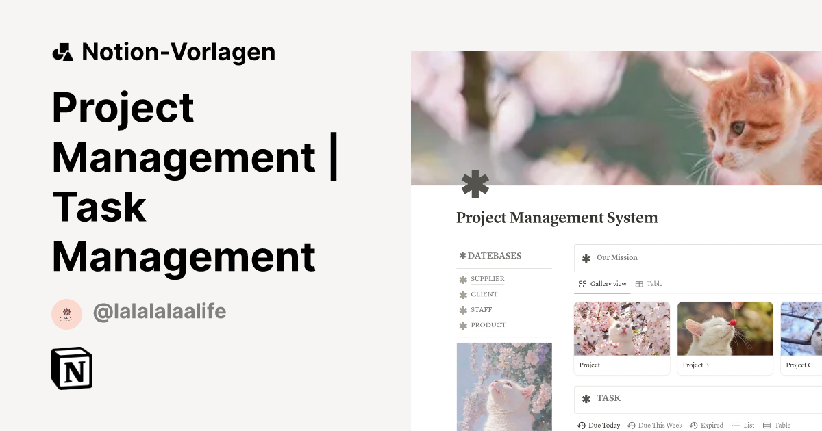 Project Management | Task Management Vorlage von LalalalaaLife | Notion-Marketplace