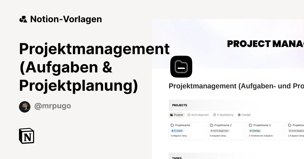 Projektmanagement (Aufgaben & Projektplanung) Vorlage | Notion-Marketplace