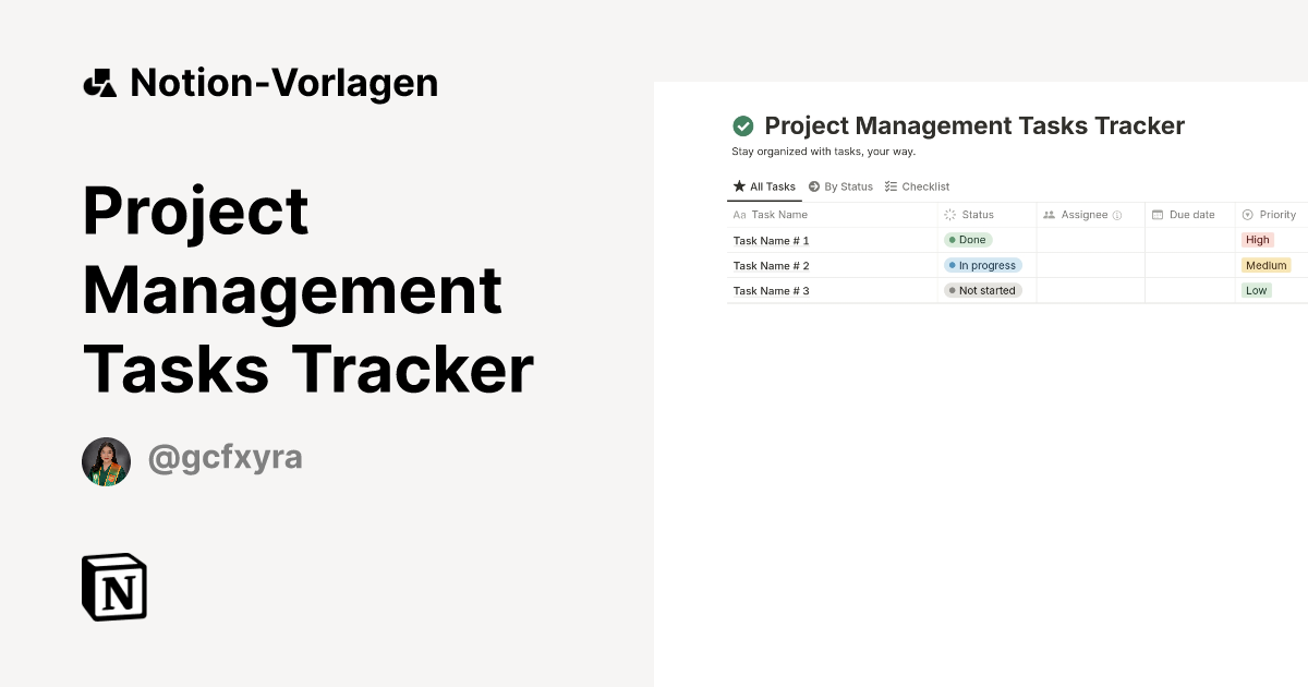 Project Management Tasks Tracker Vorlage | Notion-Marketplace