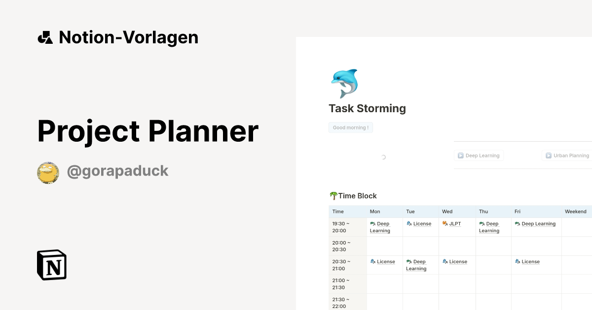 Project Planner Vorlage von Gorapaduck | Notion-Marketplace