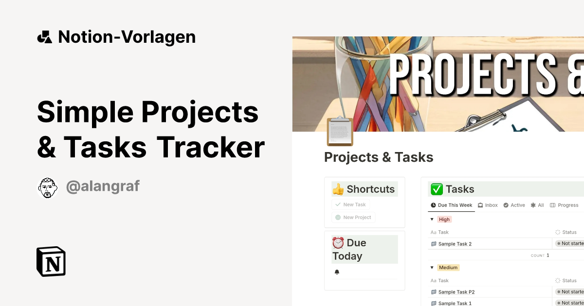 Simple Projects & Tasks Tracker Vorlage von Alan Graf | Notion-Marketplace